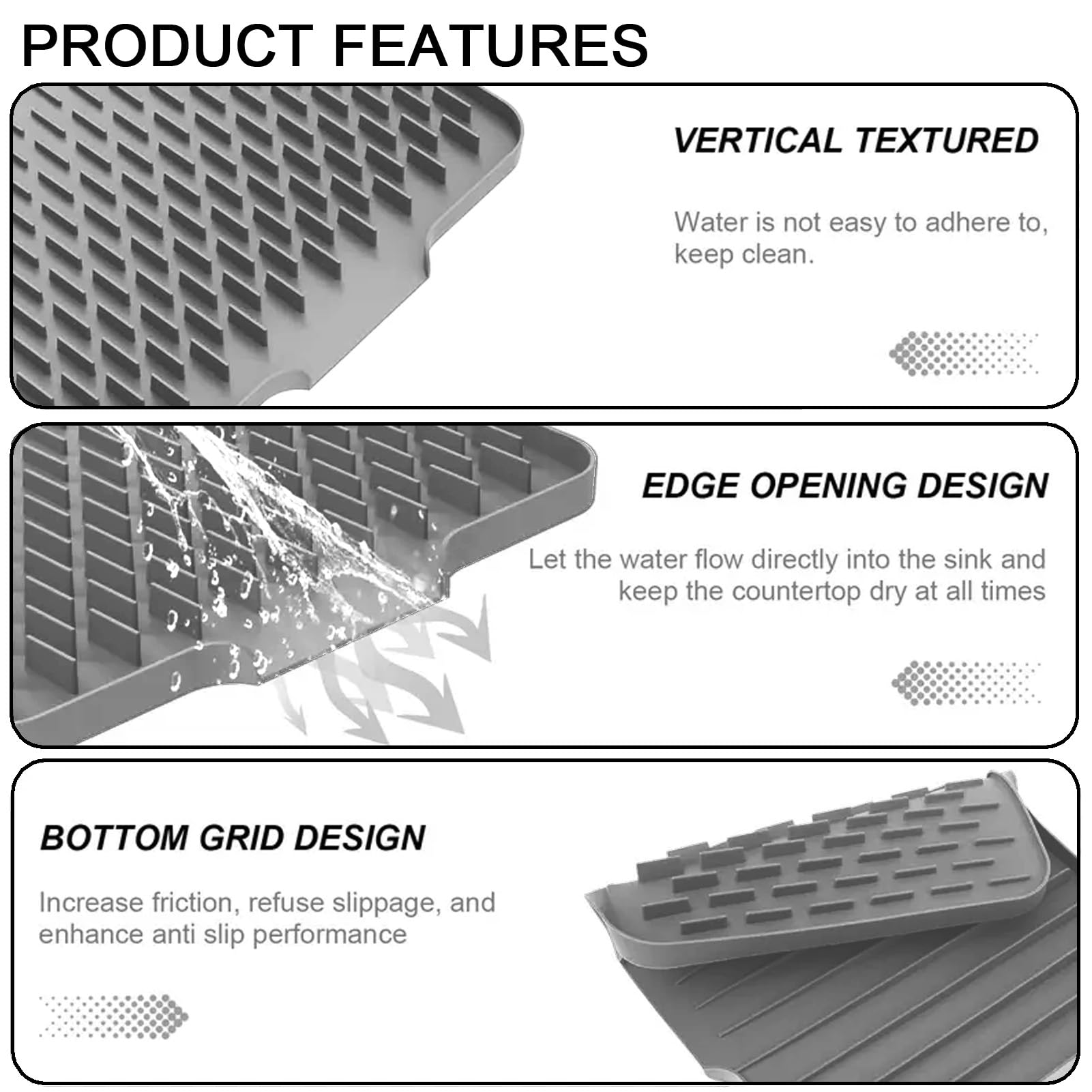 Silicone Dish Drying Mat Pad with Non-slip Back, Built-in Drain, Easy ...