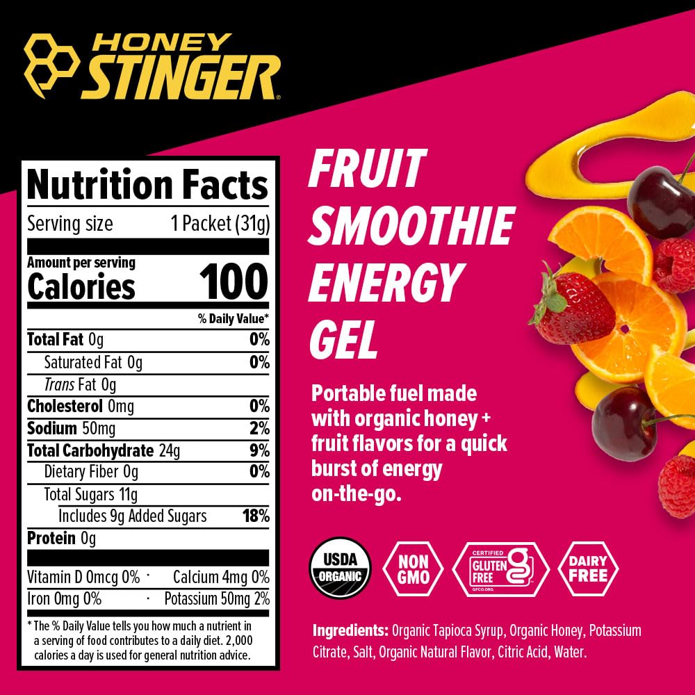 Honey Stinger Organic Fruit Smoothie Energy Gel, Gluten Free & Caffeine ...