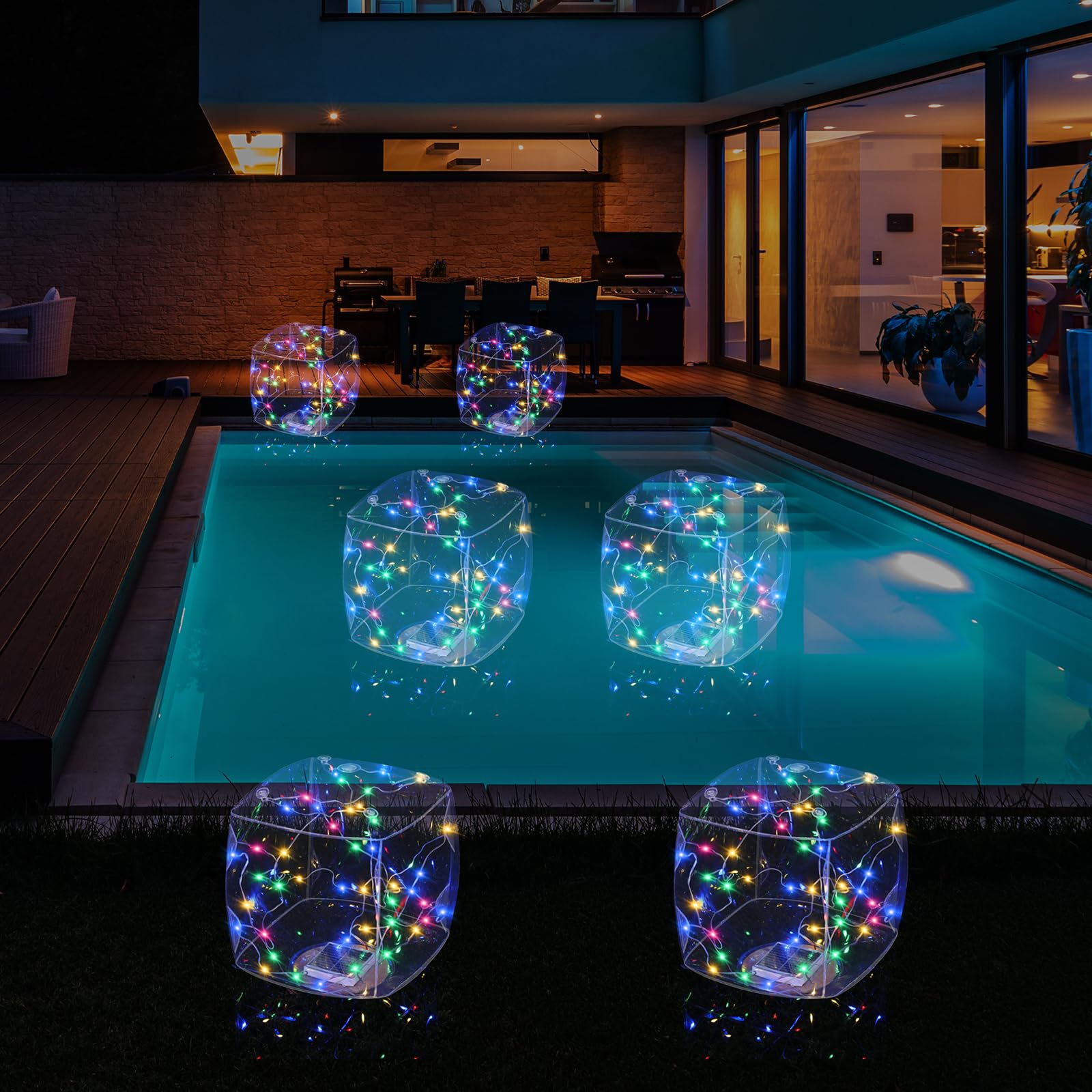 4 Pcs Solar Floating Inflatable Square LED Pool Lights, IP68 Waterproof ...